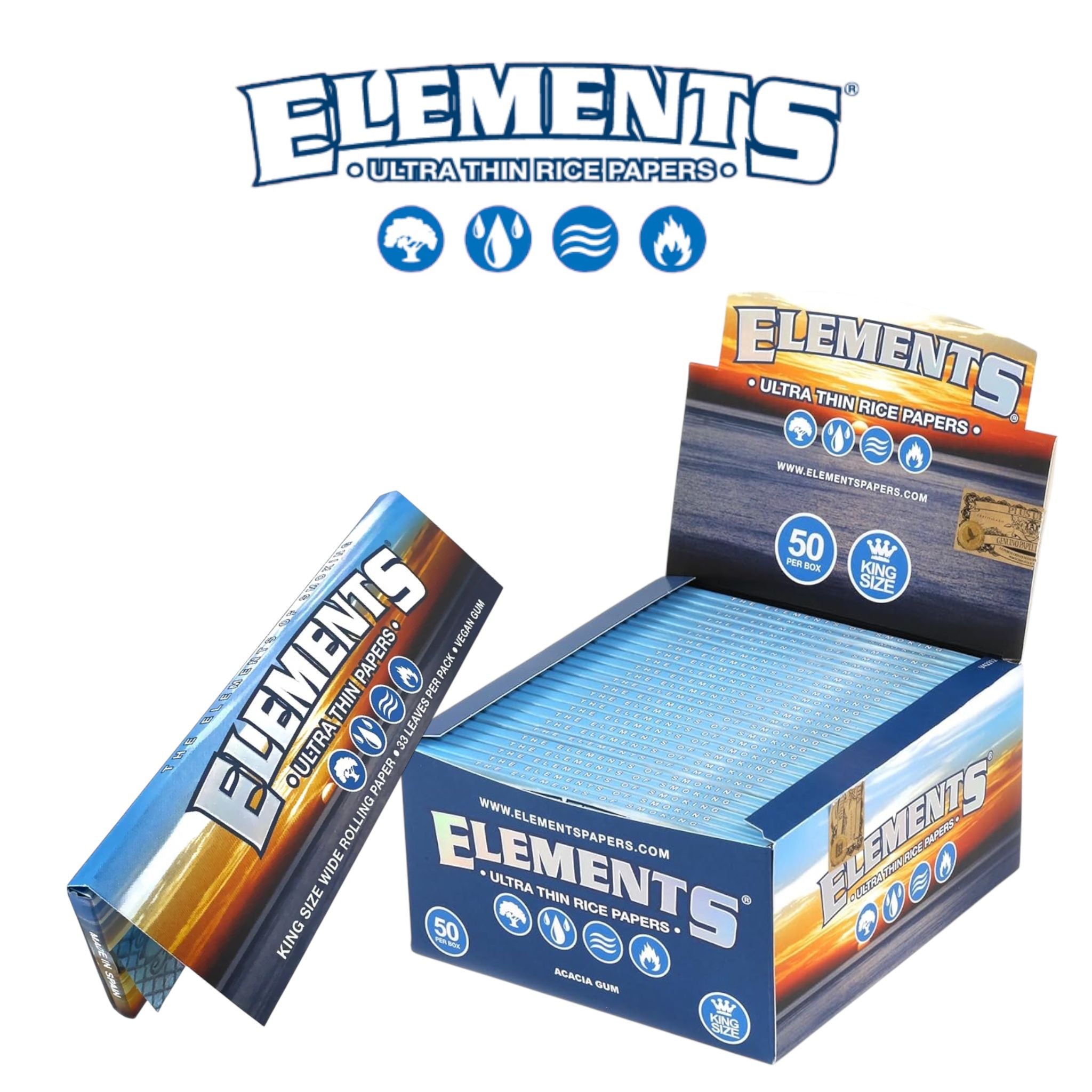 Elements Rolling Paper Single KING Wide-50ct | SoCAL Distro LLC