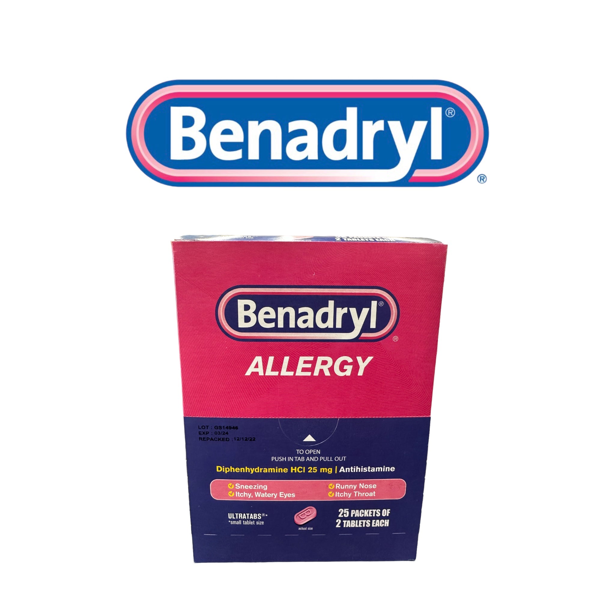 Benadryl Allergy Tablet 2pk- 25ct | SoCAL Distro LLC
