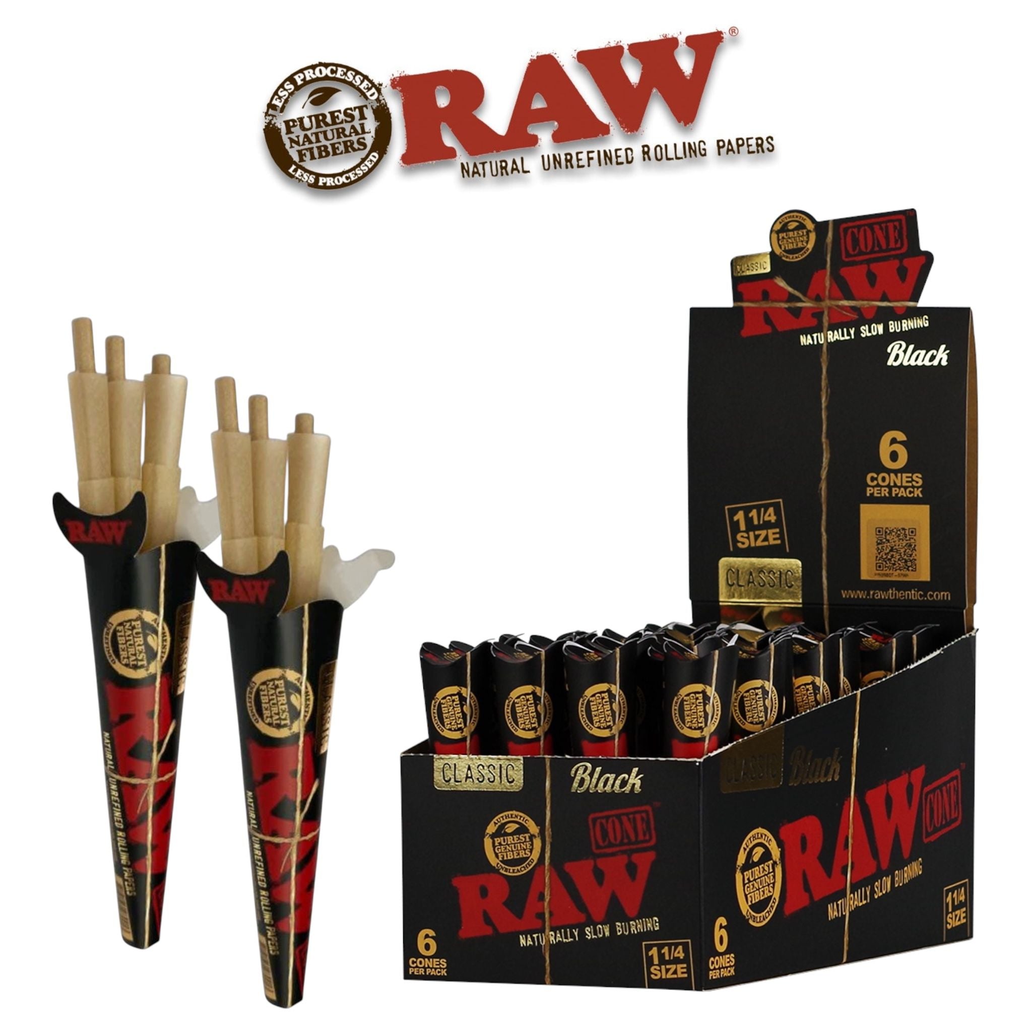 Raw Black Cone 1 1/4 6pk-32ct | SoCAL Distro LLC