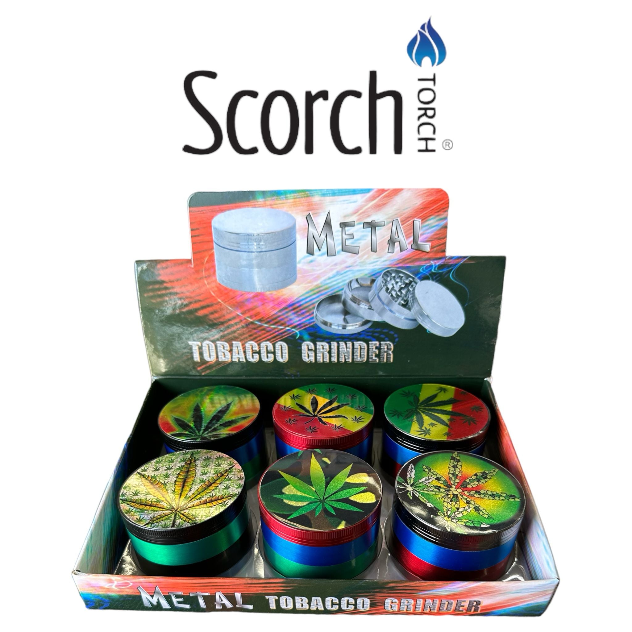 Scorch 40-15/Rasta Leaf Asst Grinder-6ct | SoCAL Distro LLC
