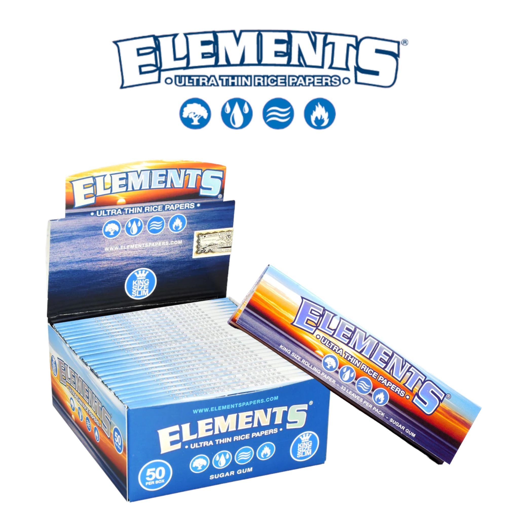 Elements Rolling Paper King Slim-50ct | SoCAL Distro LLC