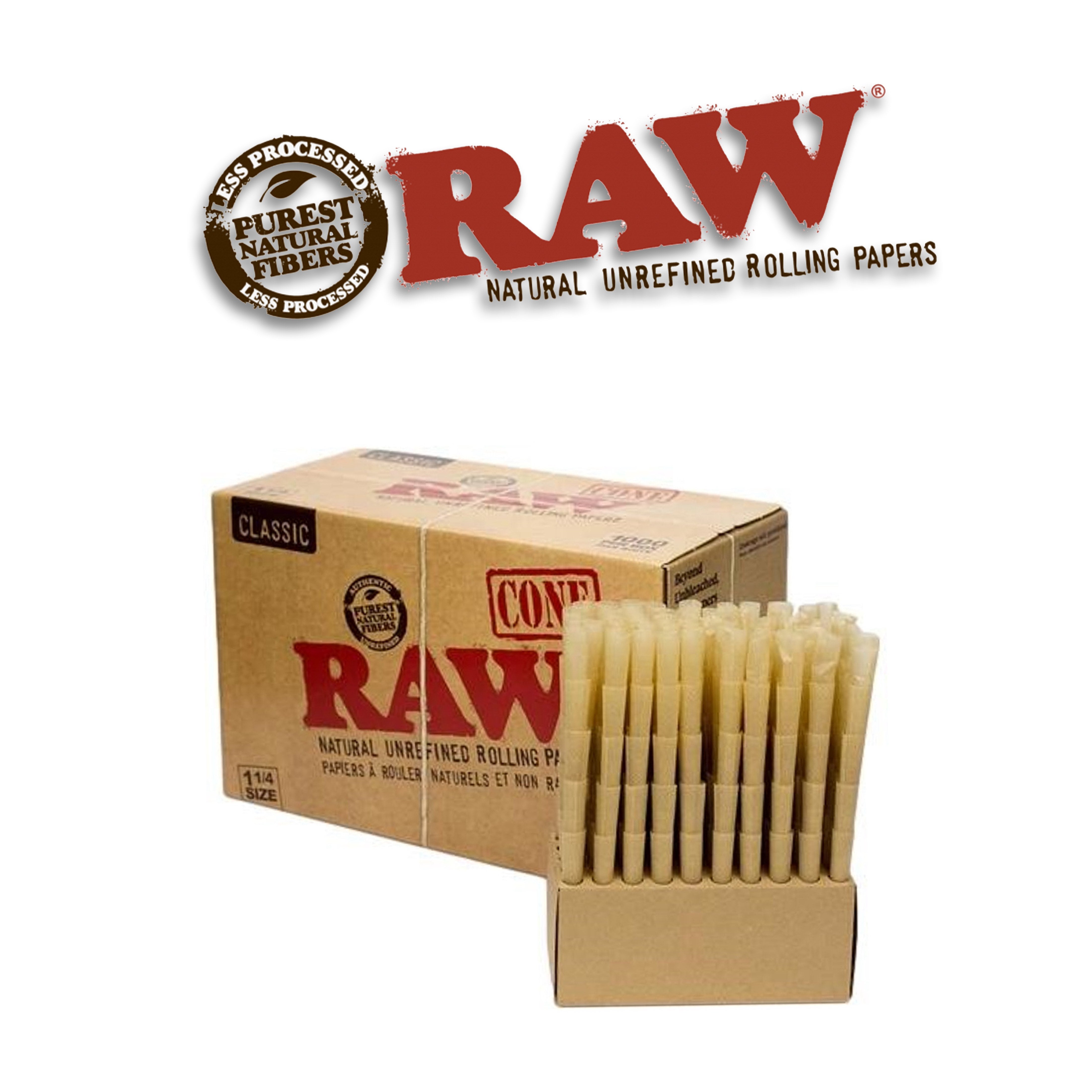 Raw Classic 1 1/4 Pre-Rolled Cone Bulk Display- 1000ct